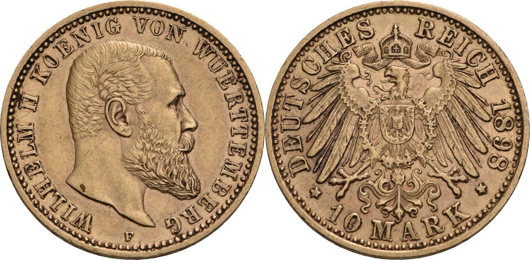 Württemberg 10 Mark F, Stuttgart 1898 Wilhelm II., 1891-1918 ss | MA-Shops