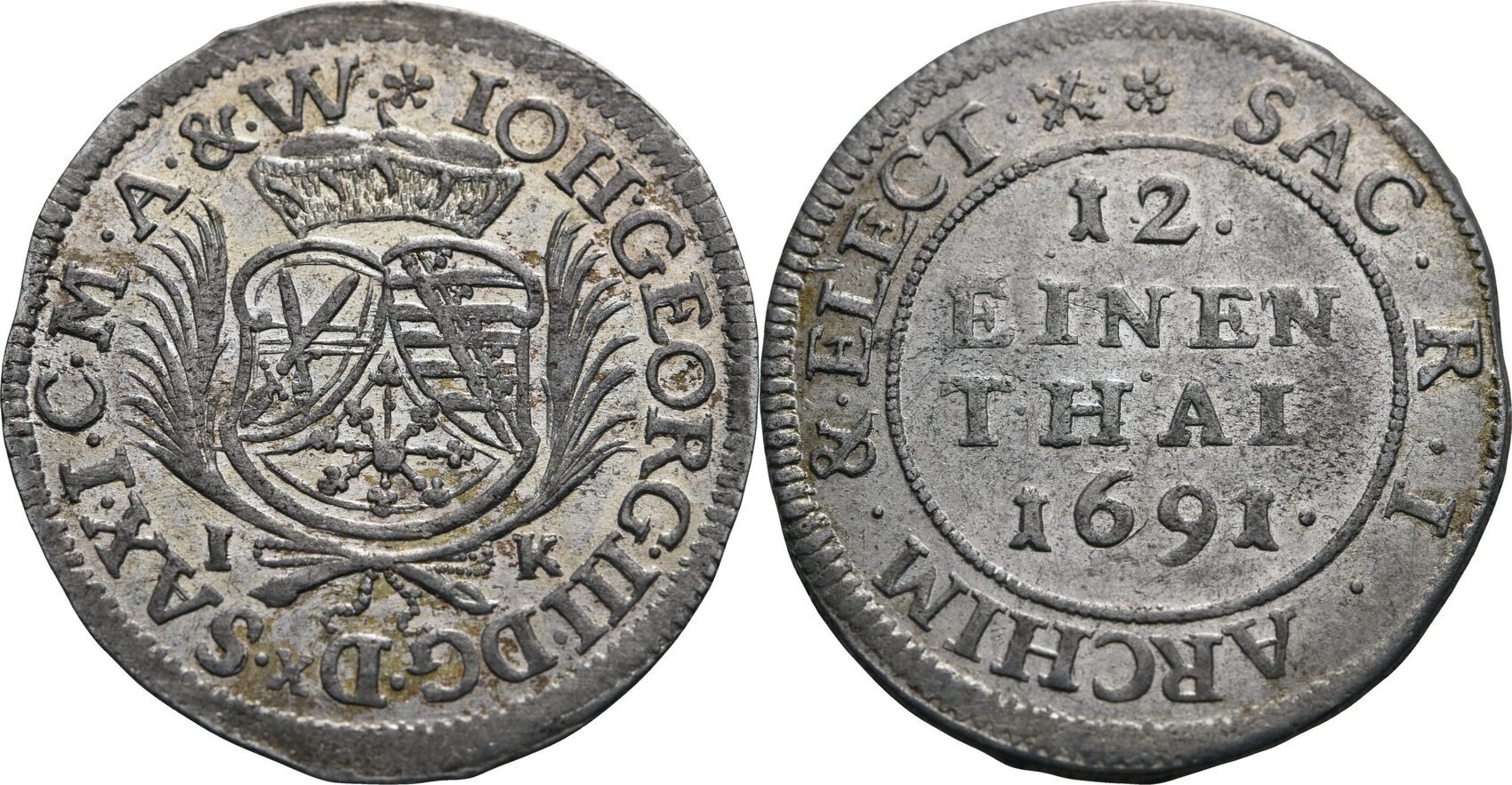Sachsen 1/12 Taler (Doppelgroschen) IK, Dresden 1691 Johann Georg III., 1680-1691 fast St., min ...
