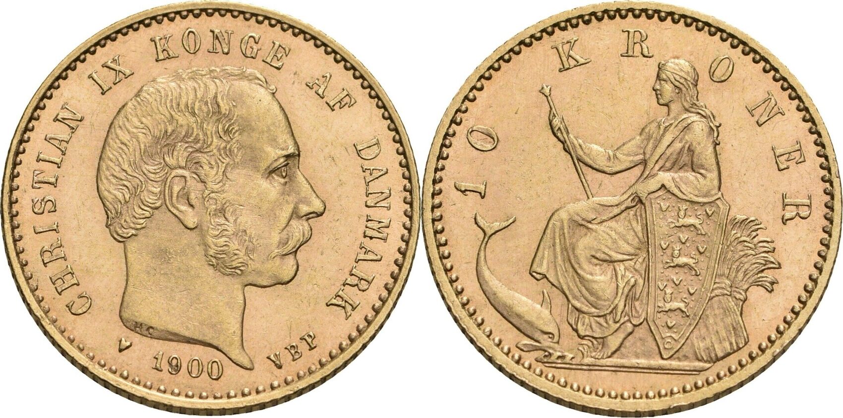 Dänemark 10 Kronen CS, Kopenhagen 1900 Christian IX., 1863-1906 vz ...