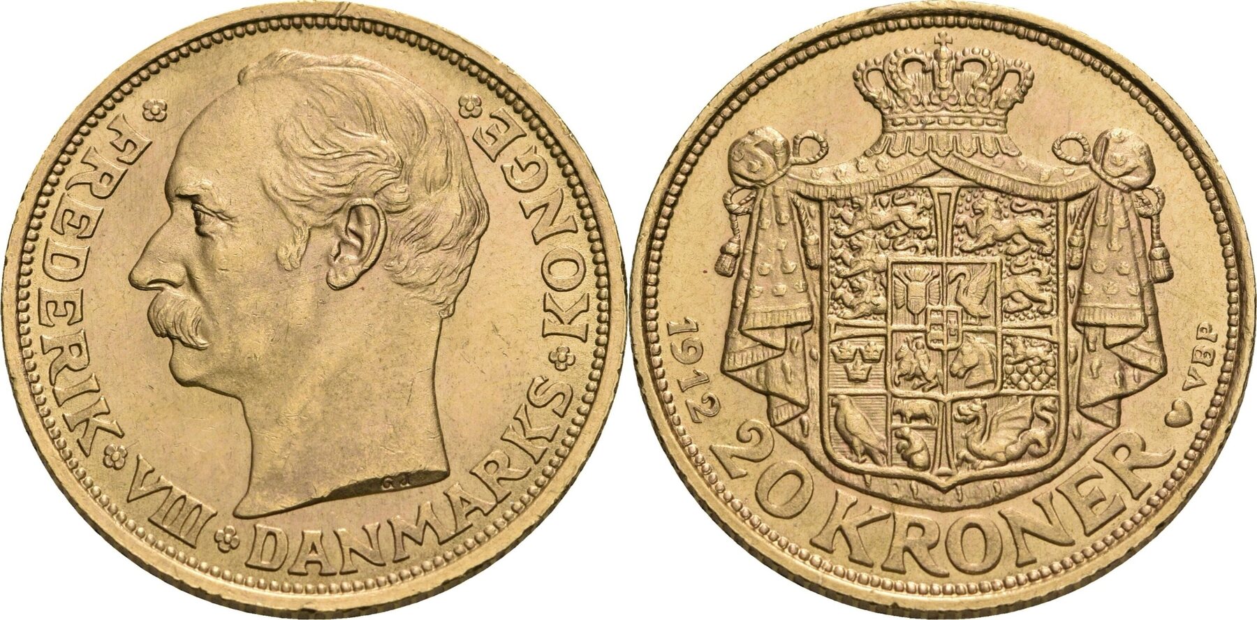 Dänemark 20 Kronen VBP, Kopenhagen 1912 Frederik VIII., 1906-1912 fast ...