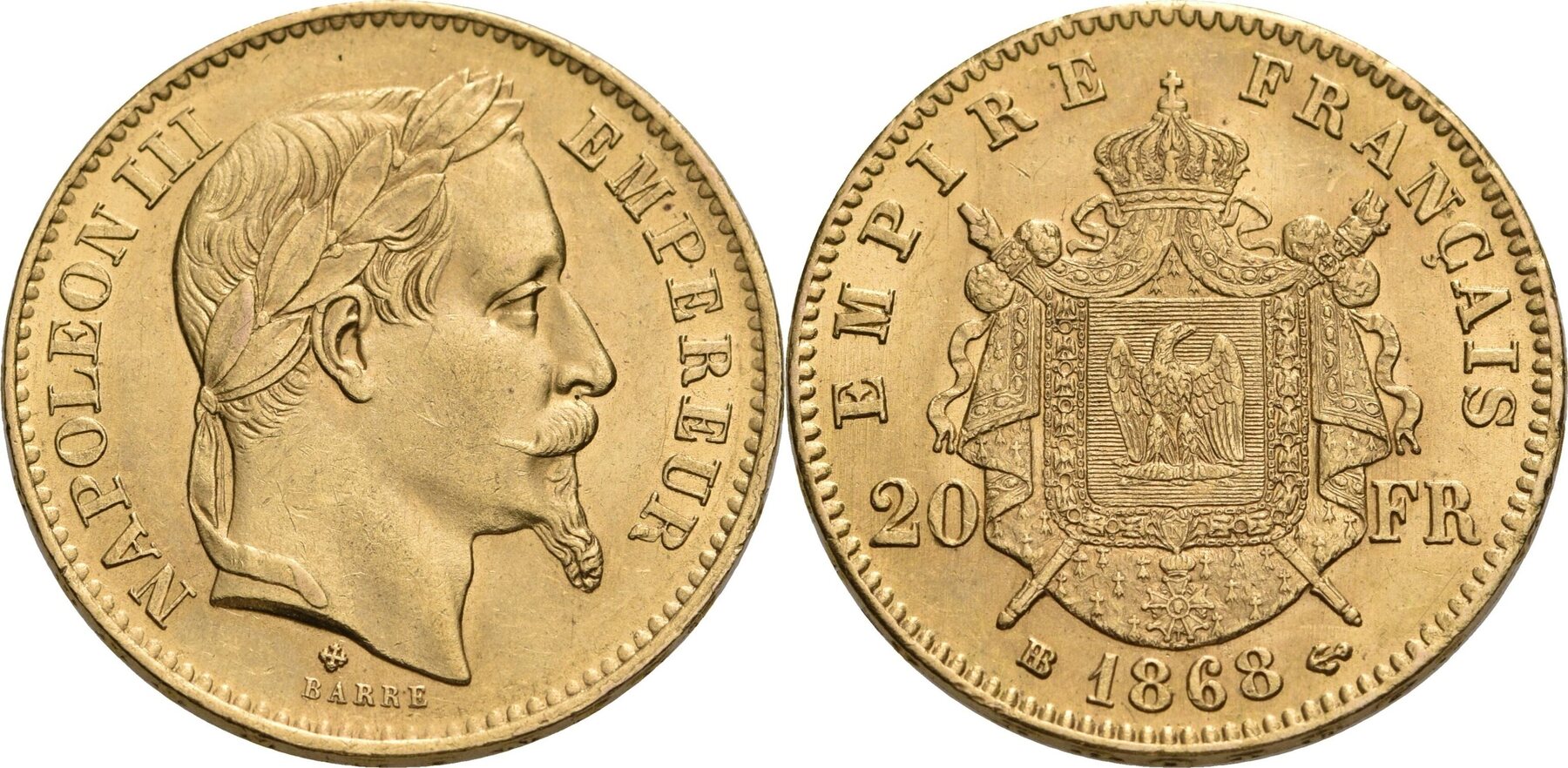 Frankreich 20 Francs BB, Strasbourg 1868 Napoléon III., 1852-1870 fast vz | MA-Shops