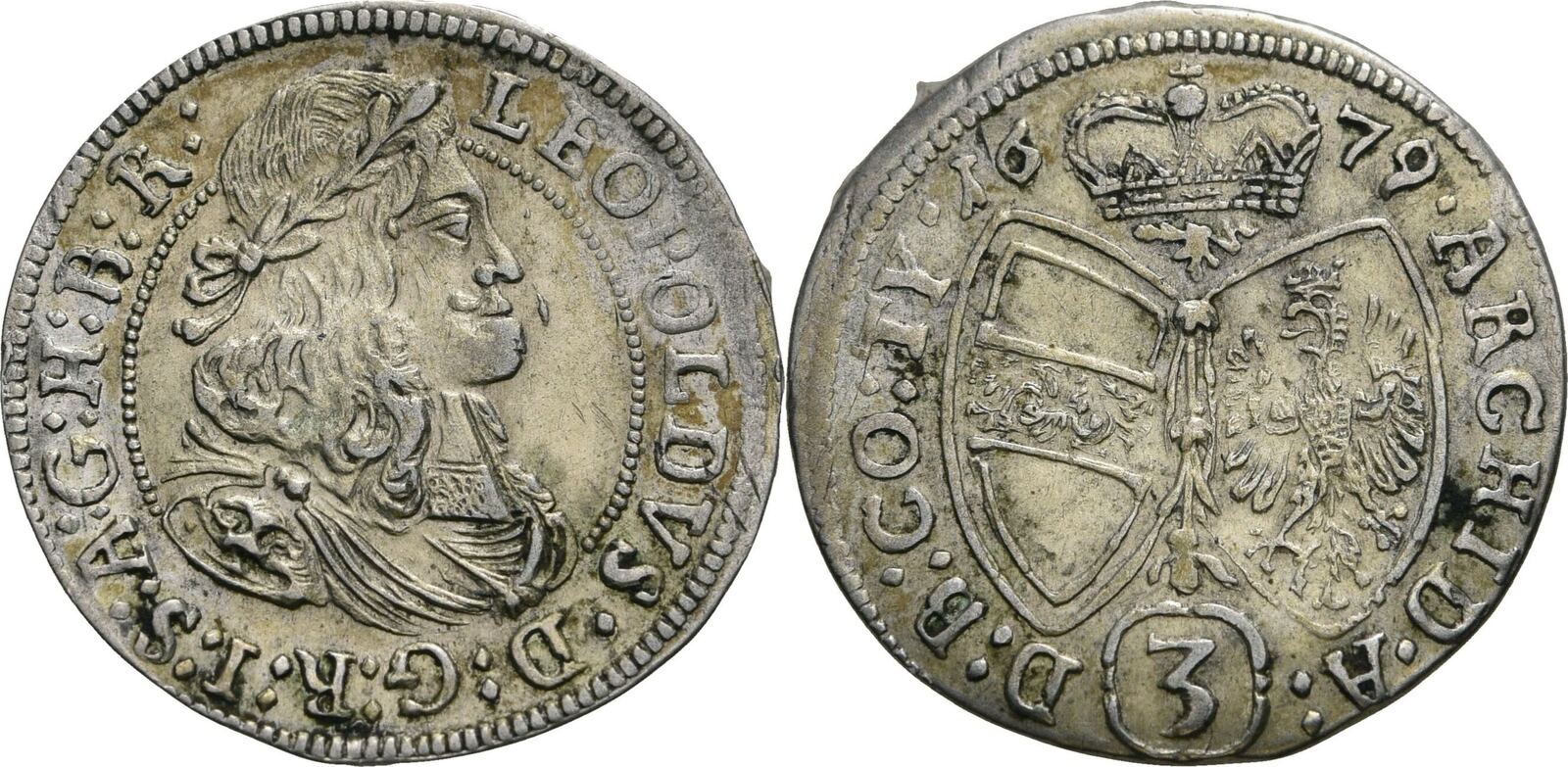 RDR 3 Kreuzer, Hall 1679 Leopold I., 1657-1705 ss-vz, min. Auflagen | MA-Shops