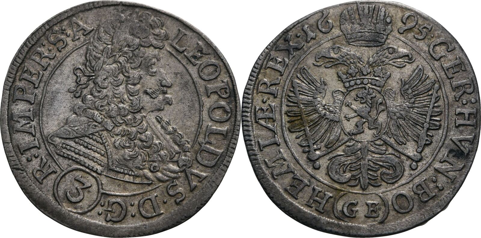 RDR 3 Kreuzer, Prag 1695 Leopold I., 1657-1705 ss-vz, l. Tönung | MA-Shops