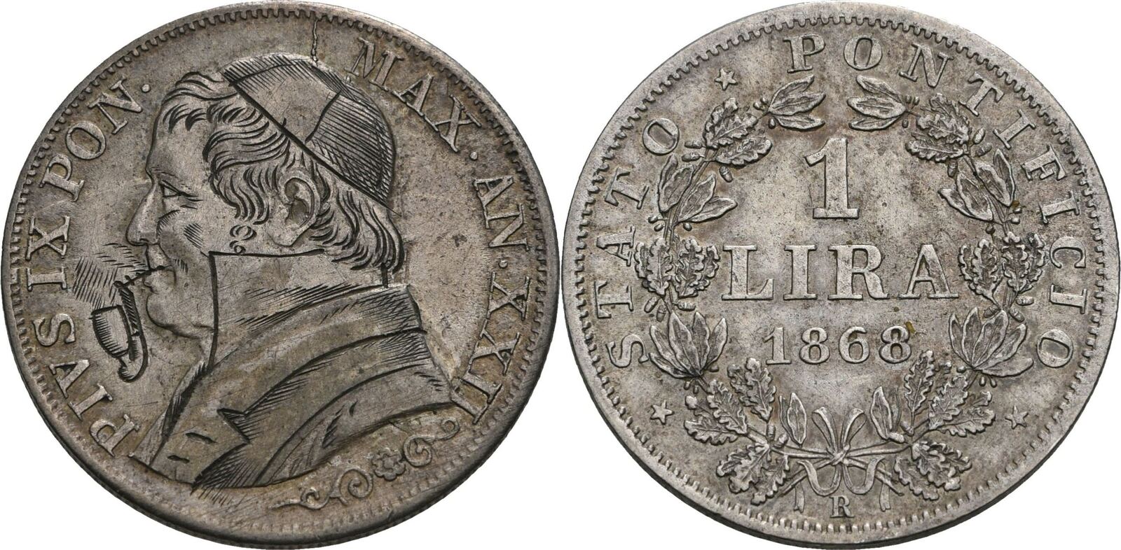 Vatikan 1 Lira, Rom, umgraviert 1868 Pius IX., 1846-1878 ss | MA-Shops