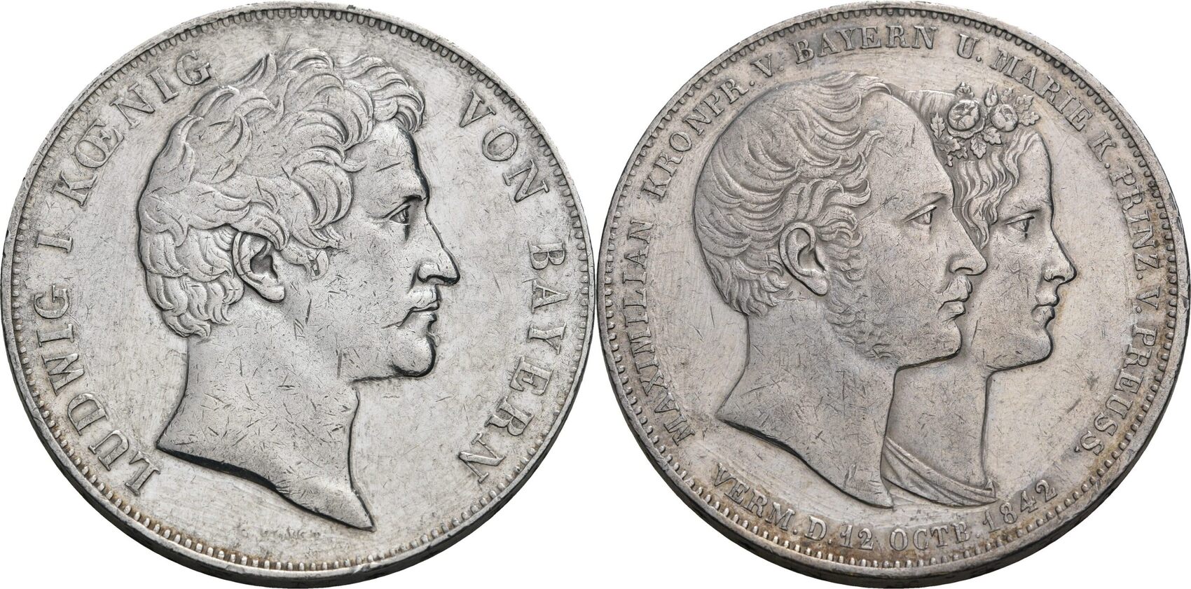 Bayern Geschichtsdoppeltaler, München 1842 Ludwig I., 1825-1848 ss, Felder geglättet | MA-Shops