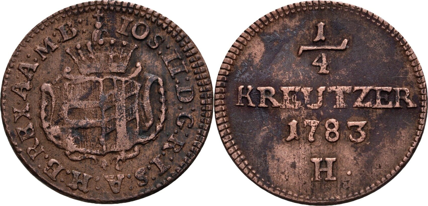 Habsburg, Markgrafschaft Burgau 1/4 Kreuzer H, Günzburg 1783 Josef II ...