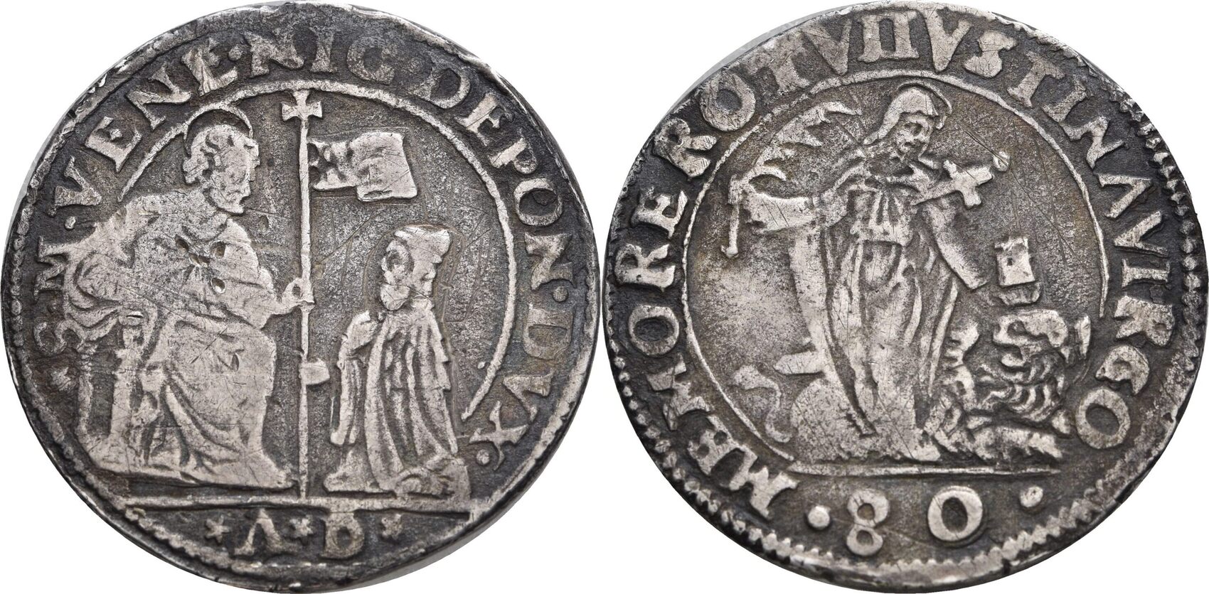 Italien - Venedig 1/2 Scuo da 80 Soldi AD o.J. Nicolo da Ponte, 1578 ...