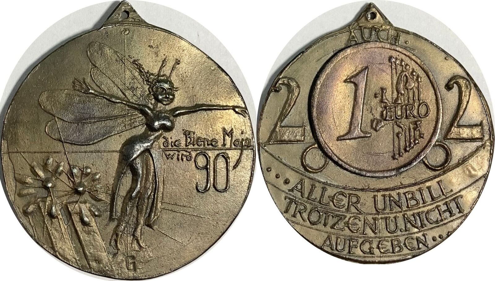 Güttler, Peter-Götz Weißmetall-Gussmedaille 2002 zum neuen Jahr und 90 ...