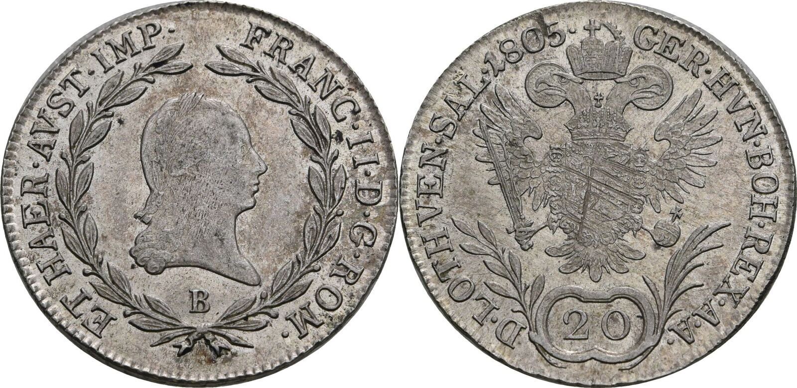 Habsburg 20 Kreuzer B, Kremnitz 1805 Franz II., 1792-1804 ss+/vz, Rs. leicht justiert | MA-Shops