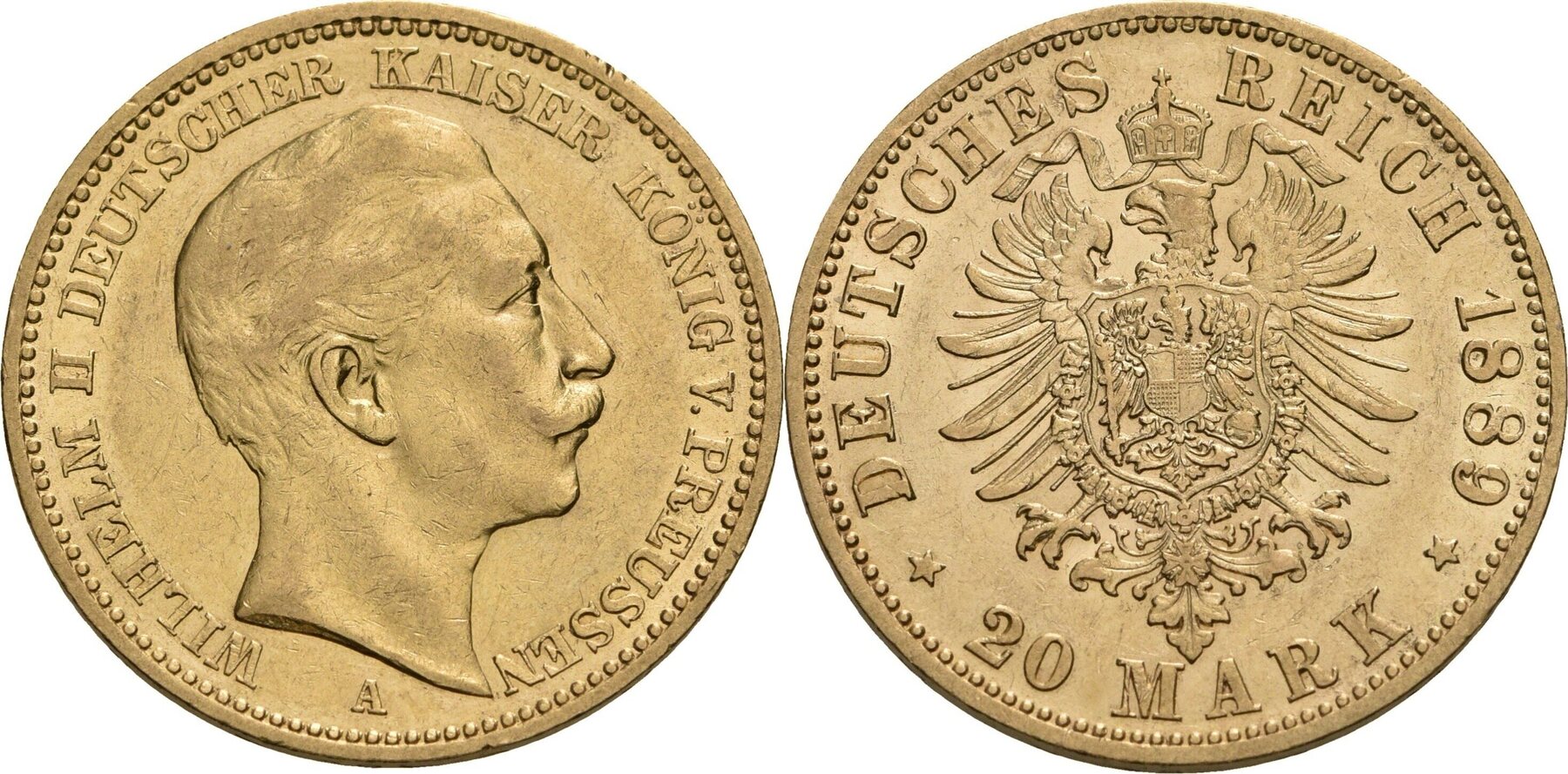 Preussen 20 Mark A, Berlin 1889 Wilhelm II. 1888-1918 sehr schön, min ...