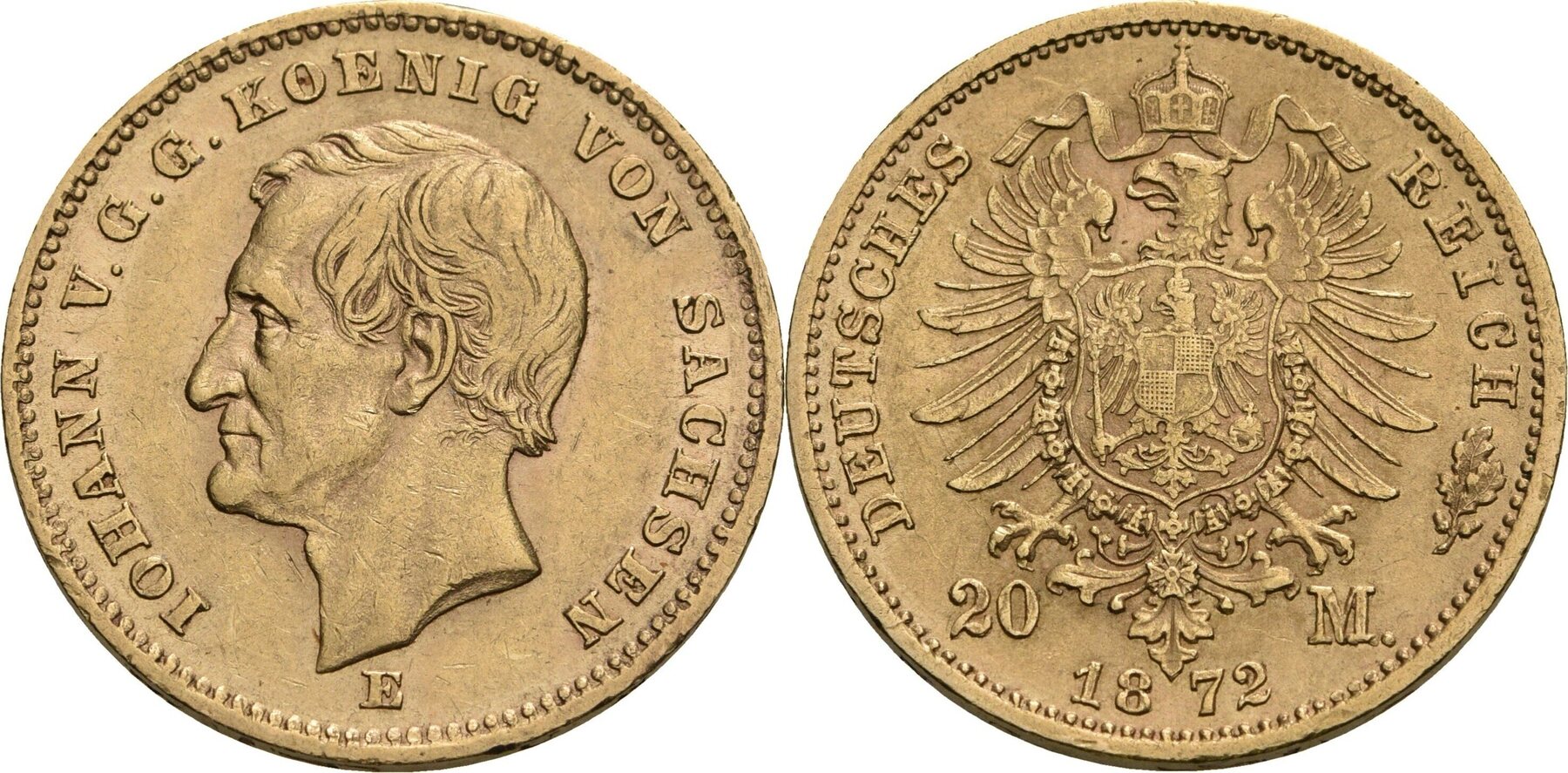 Sachsen 20 Mark E, Dresden 1872 Johann 1854-1873 sehr schön, min ...