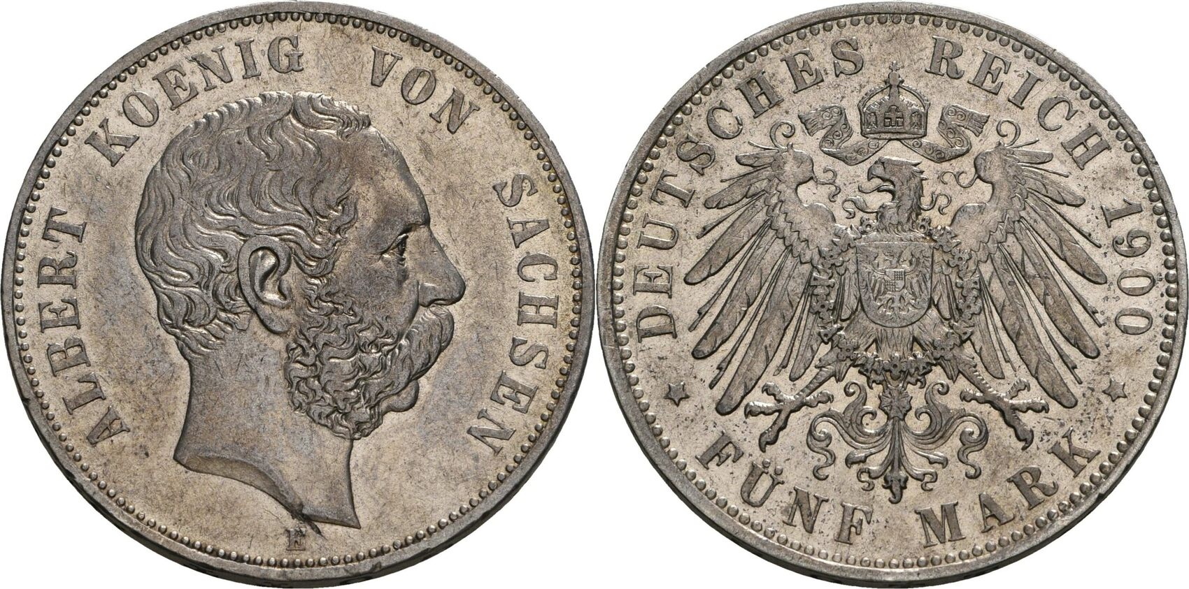 Sachsen 5 Mark E, Muldenhütten 1900 Albert, 1873-1902 ss+, winz ...
