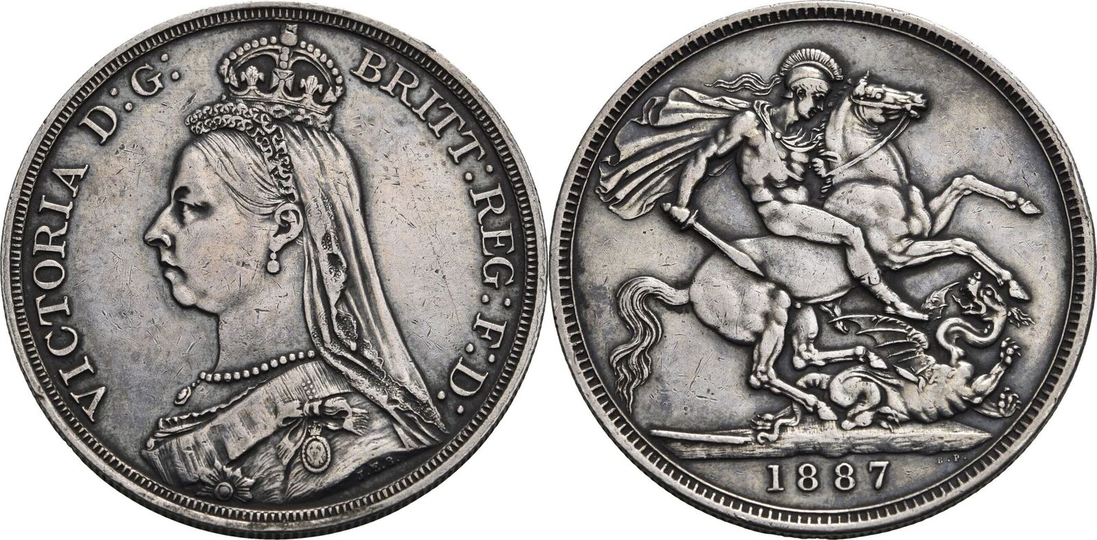 Großbritannien Crown, London 1887 Victoria, 1837-1901 ss+, berieben ...