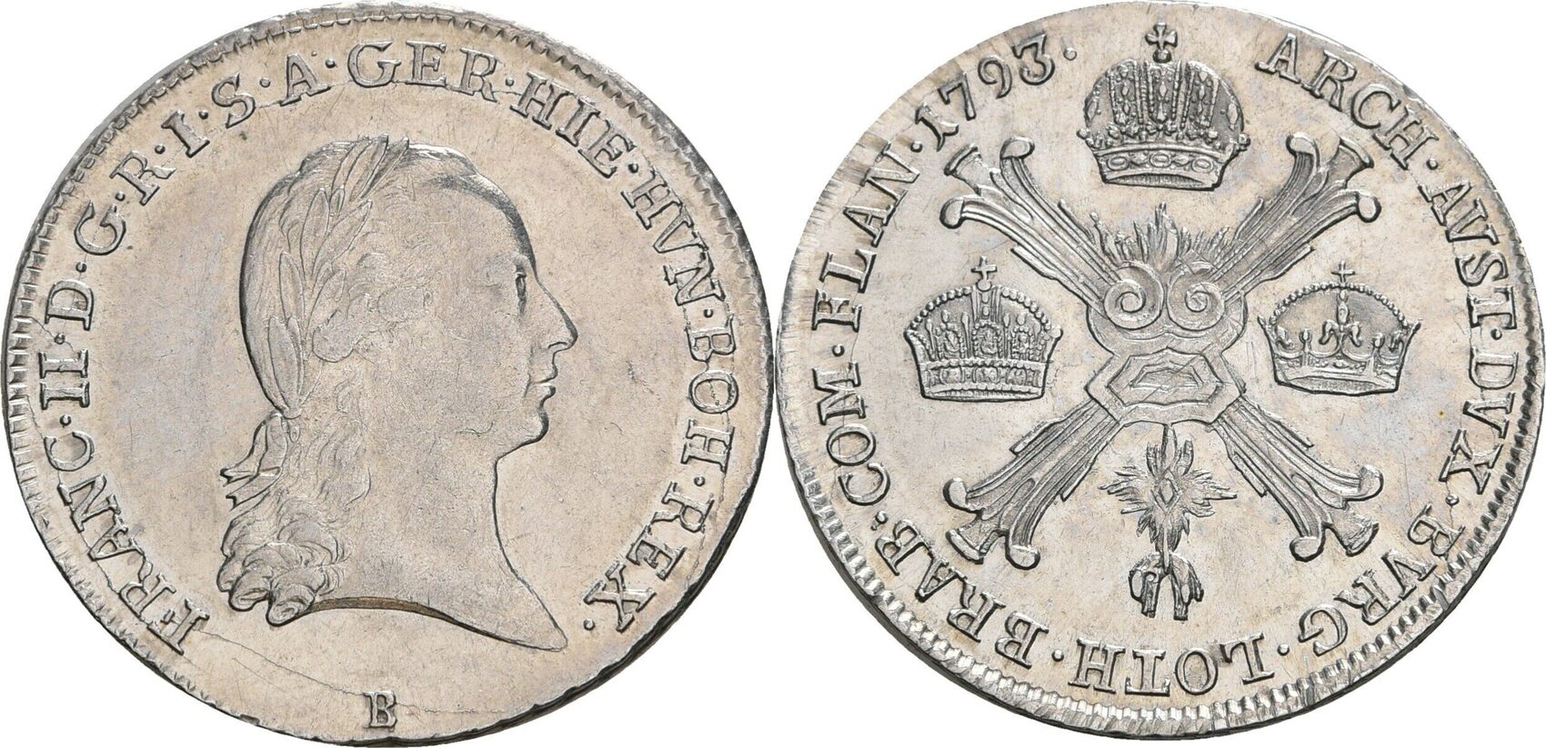 Habsburg 1/4 Kronentaler B, Kremnitz 1793 Franz II., 1792-1804 fast vz/vz, min. berieben und ...