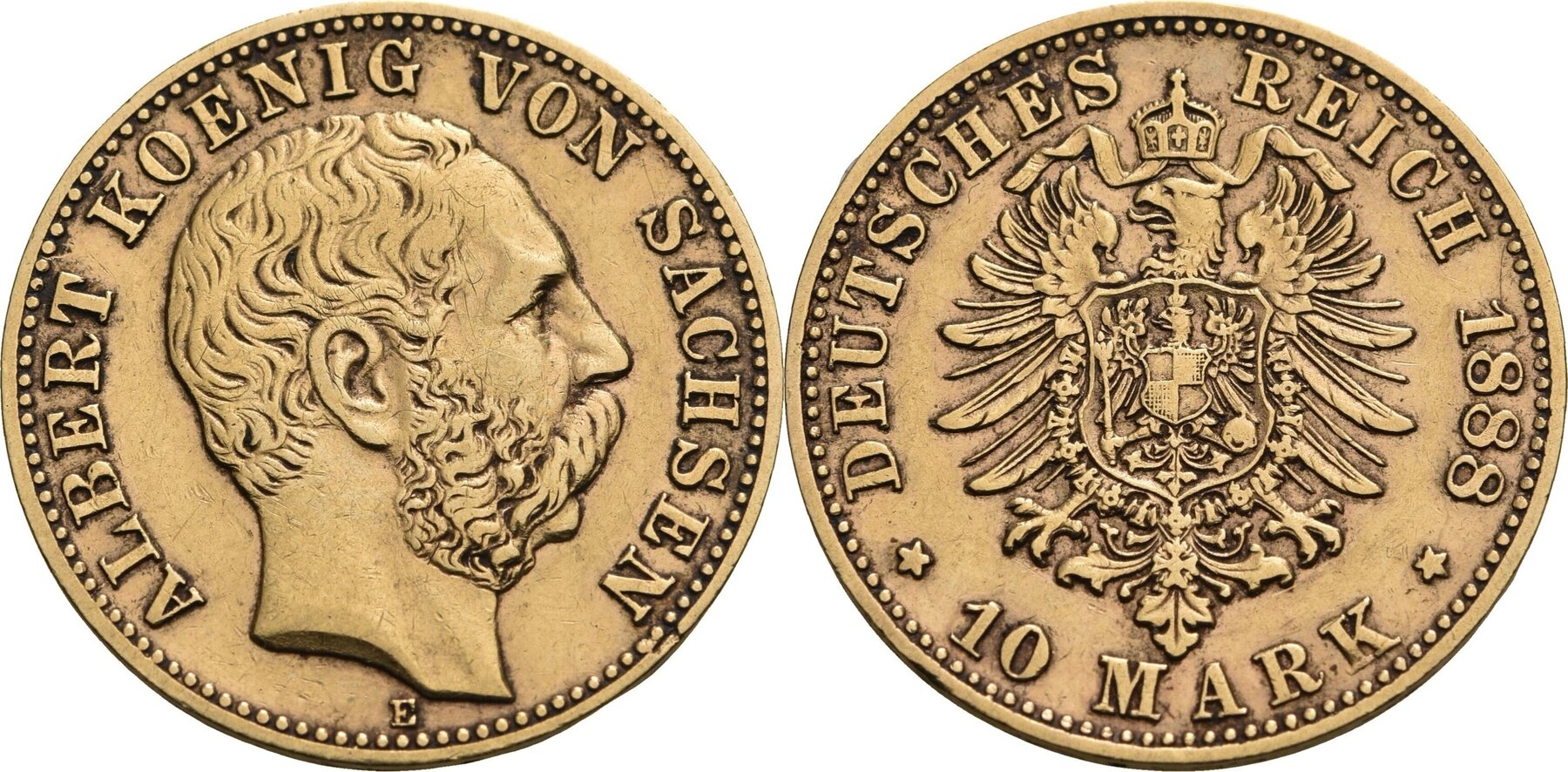 Sachsen 10 Mark E, Dresden 1888 Albert, 1873-1902 ss, leicht berieben ...