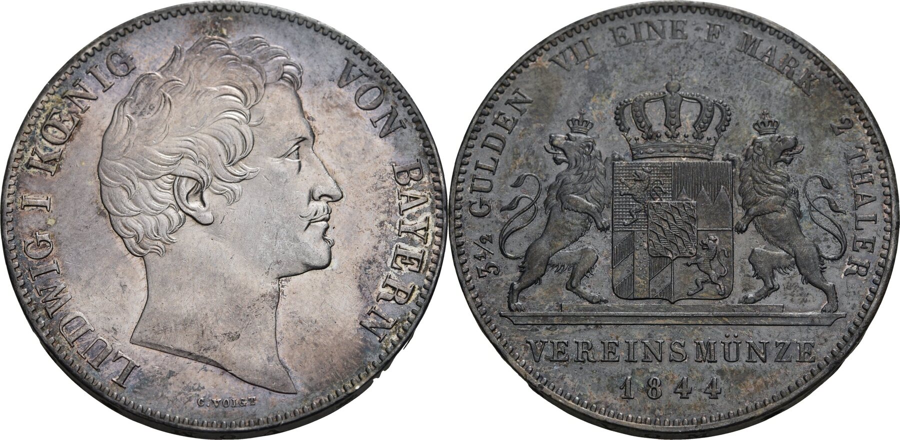 Bayern Doppelter Vereinstaler, München 1844 Ludwig I., 1825-1848 vz, winz. kratzer, Rs. dunkle ...
