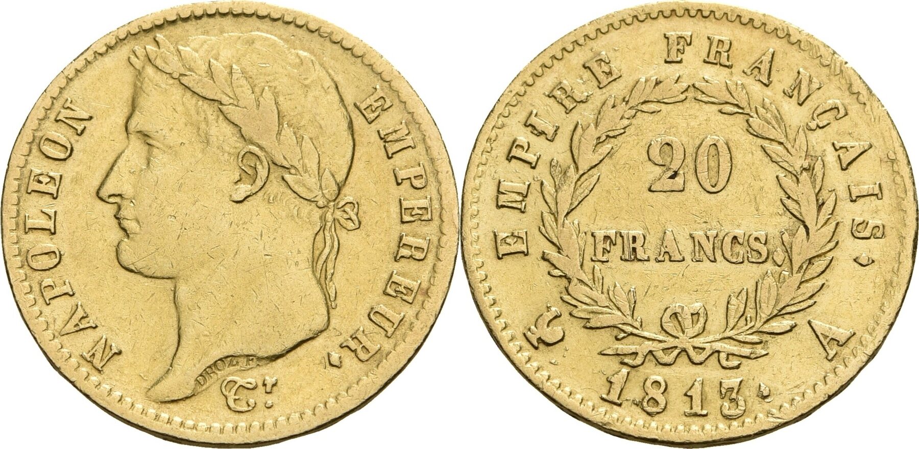 Frankreich 20 Francs A, Paris 1813 Napoleon I., 1804-1814, 1815 ss, min. berieben | MA-Shops