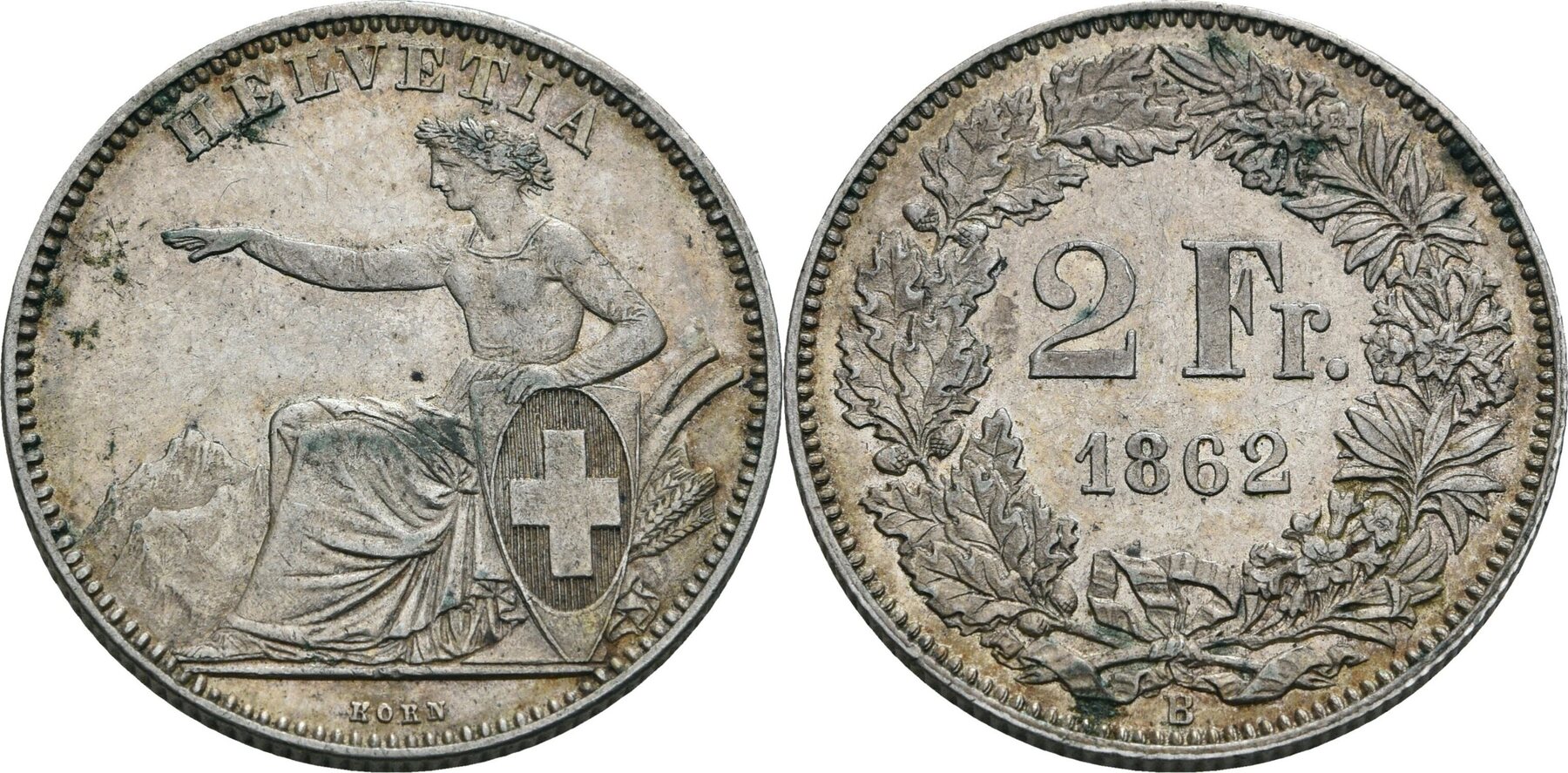 Schweiz 2 Franken B, Bern 1862 Eidgenossenschaft ss/vz, min. Auflagen | MA-Shops