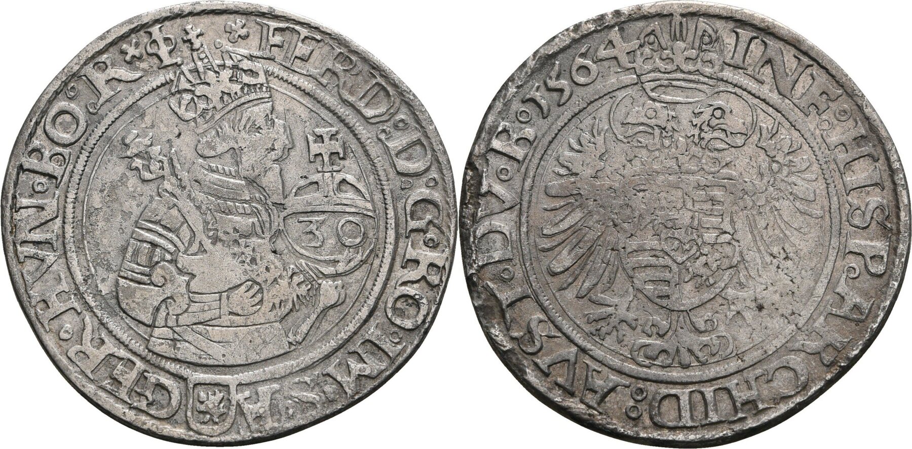 Habsburg 1/2 Guldentaler zu 30 Kreuzern, Joachimsthal 1564 Maximilian ...