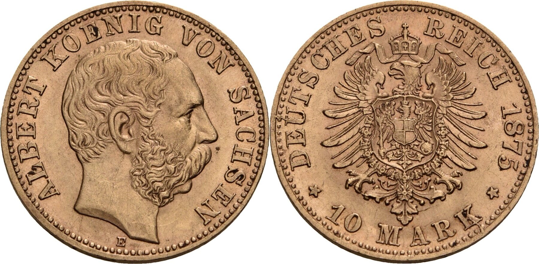 Sachsen 10 Mark E, Dresden 1875 Albert, 1873-1902 ss+ | MA-Shops