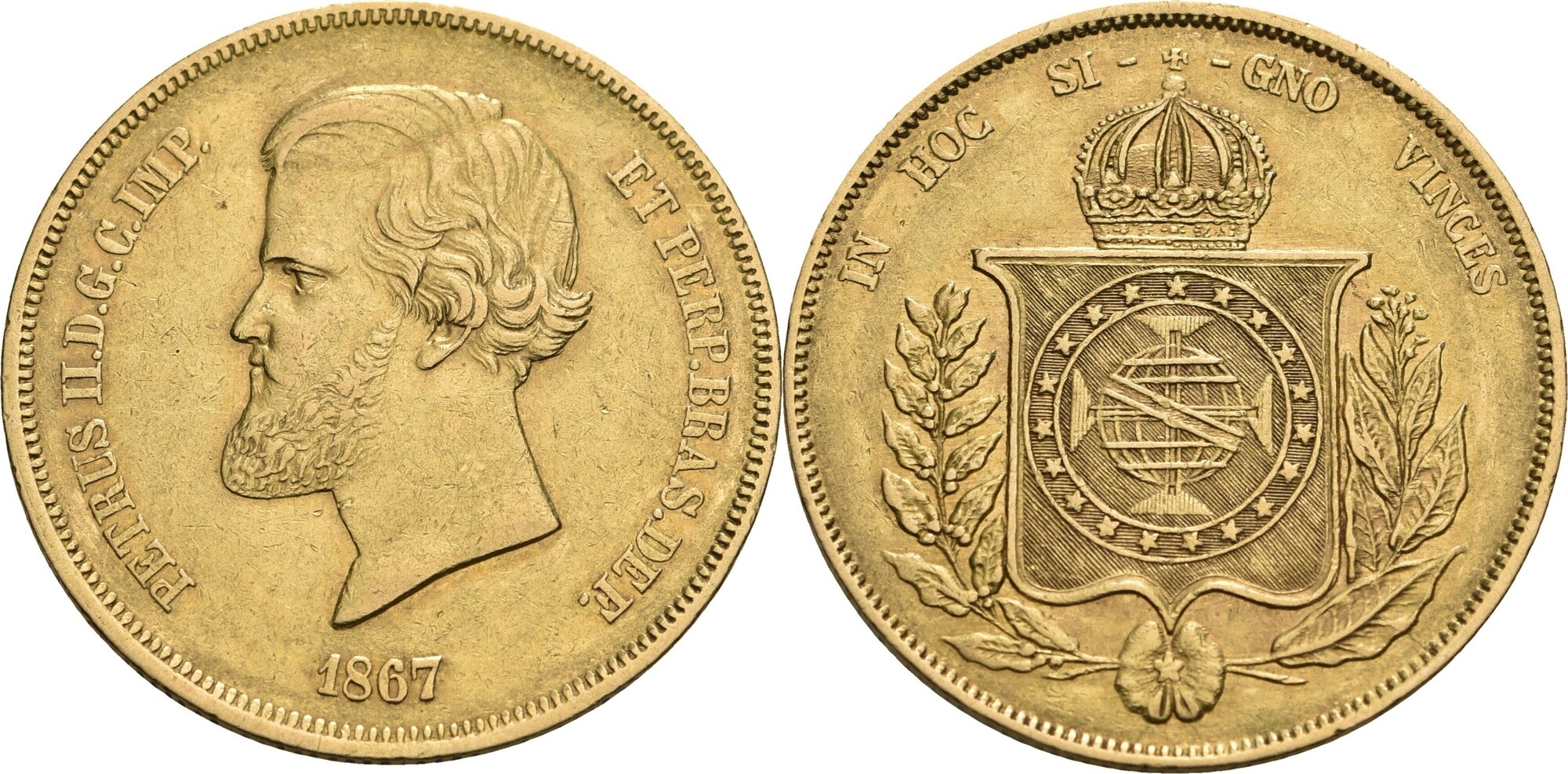 Brasilien 20.000 Reis, Rio de Janeiro 1867 Pedro II., 1831-1889 ss, min ...