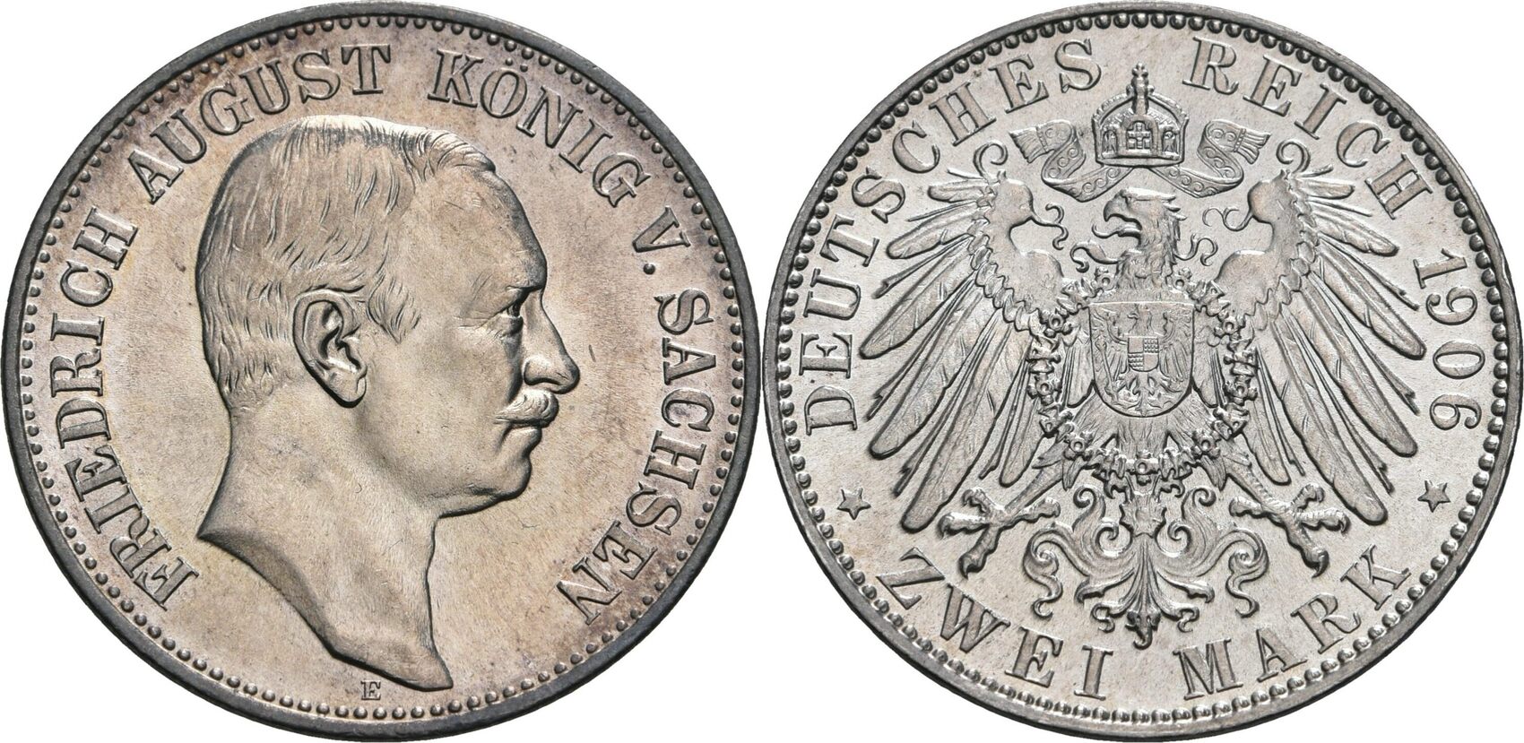 Sachen 2 Mark E, Muldenhütten 1906 Friedrich August III., 1904-1918 vz ...