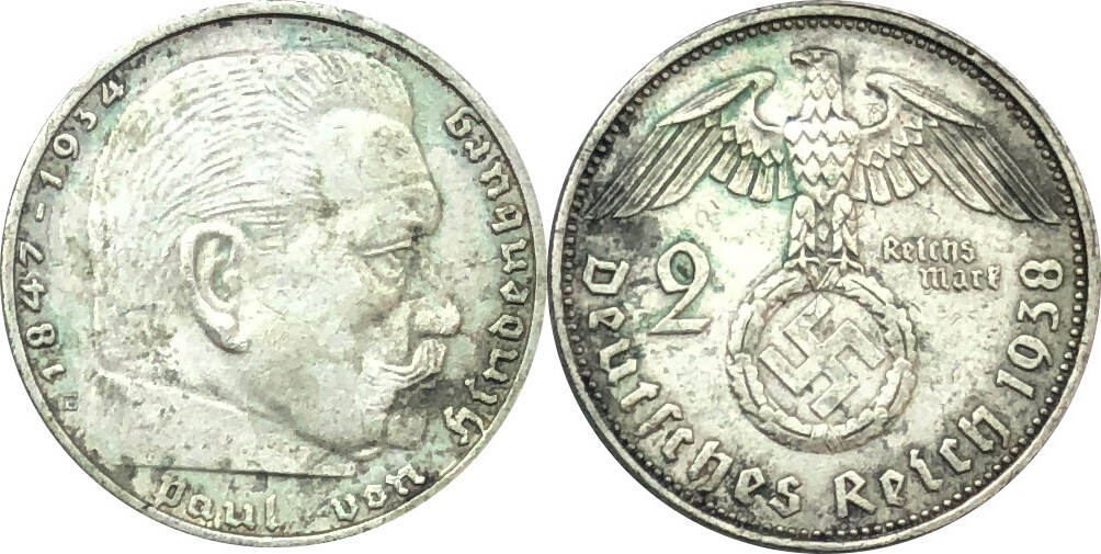 3-Reich 2 Mark 1938 E Hindenburg ss | MA-Shops