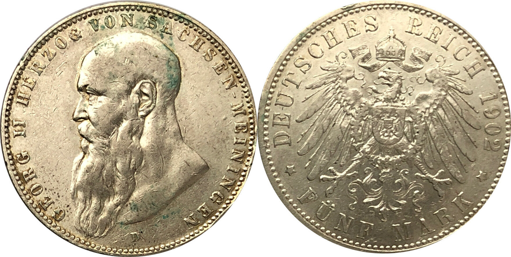 Sachsen Meiningen 5 Mark 1902 D Herzog Georg II ss-vz | MA-Shops