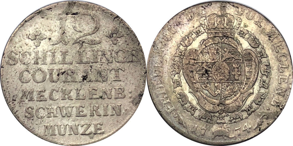 Mecklenburg Schwerin 12 Schilling 1774 Friedrich s-ss, kl. Rdf., kl. Schrötligsfehler | MA-Shops