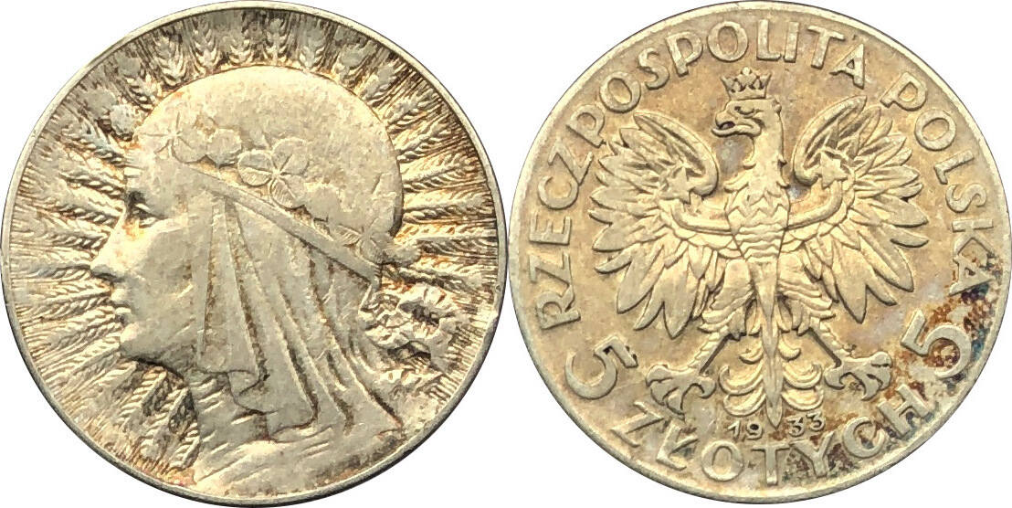 Polen 5 Zlotych 1933 Königin Jadwiga ss,kl.Rdf. | MA-Shops