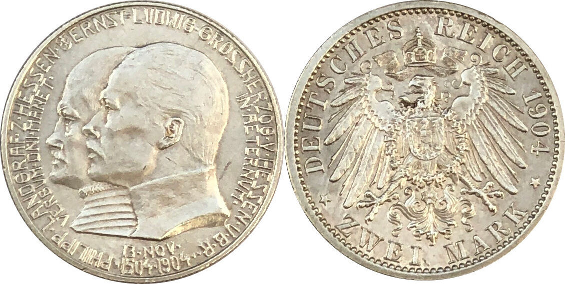 Hessen 2 Mark 1904 Landgraf Philipp der Großmütige vz,kl.Rdf. | MA-Shops