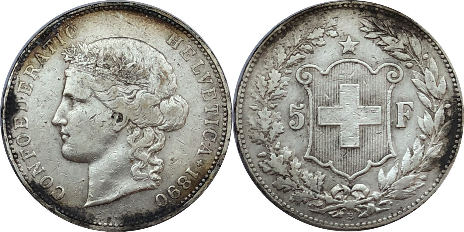 Schweiz 5 Franken 1890 B Helvetia f.ss,kl.Rdf. | MA-Shops