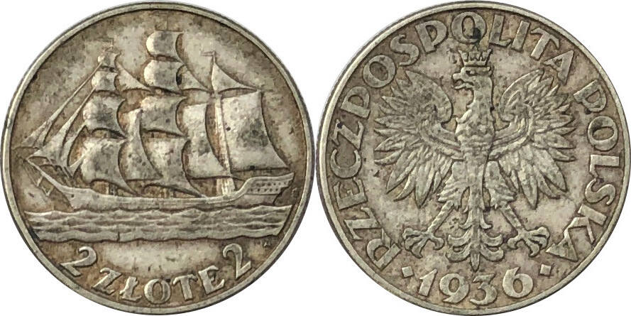 Polen 2 Zlote 1936 Segelschiff ss | MA-Shops