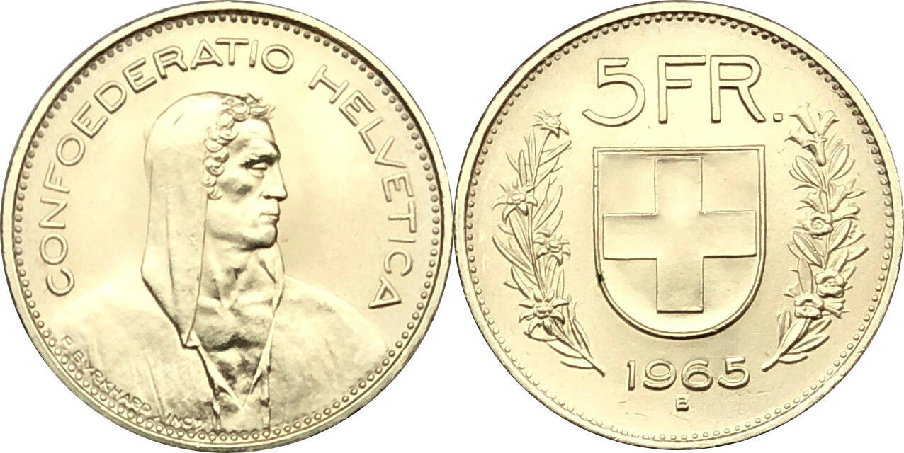 Schweiz 5 Franken 1965 B Alphirt Kursmünze vz-st | MA-Shops