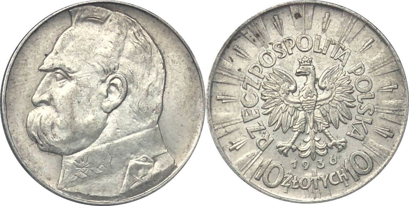 Polen 10 Zlotych 1936 Josef Pilsudski ss-vz | MA-Shops