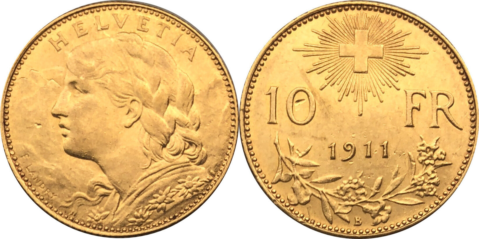 Schweiz 10 Franken 1911 B Helvetia ss,kl.Druckstelle | MA-Shops