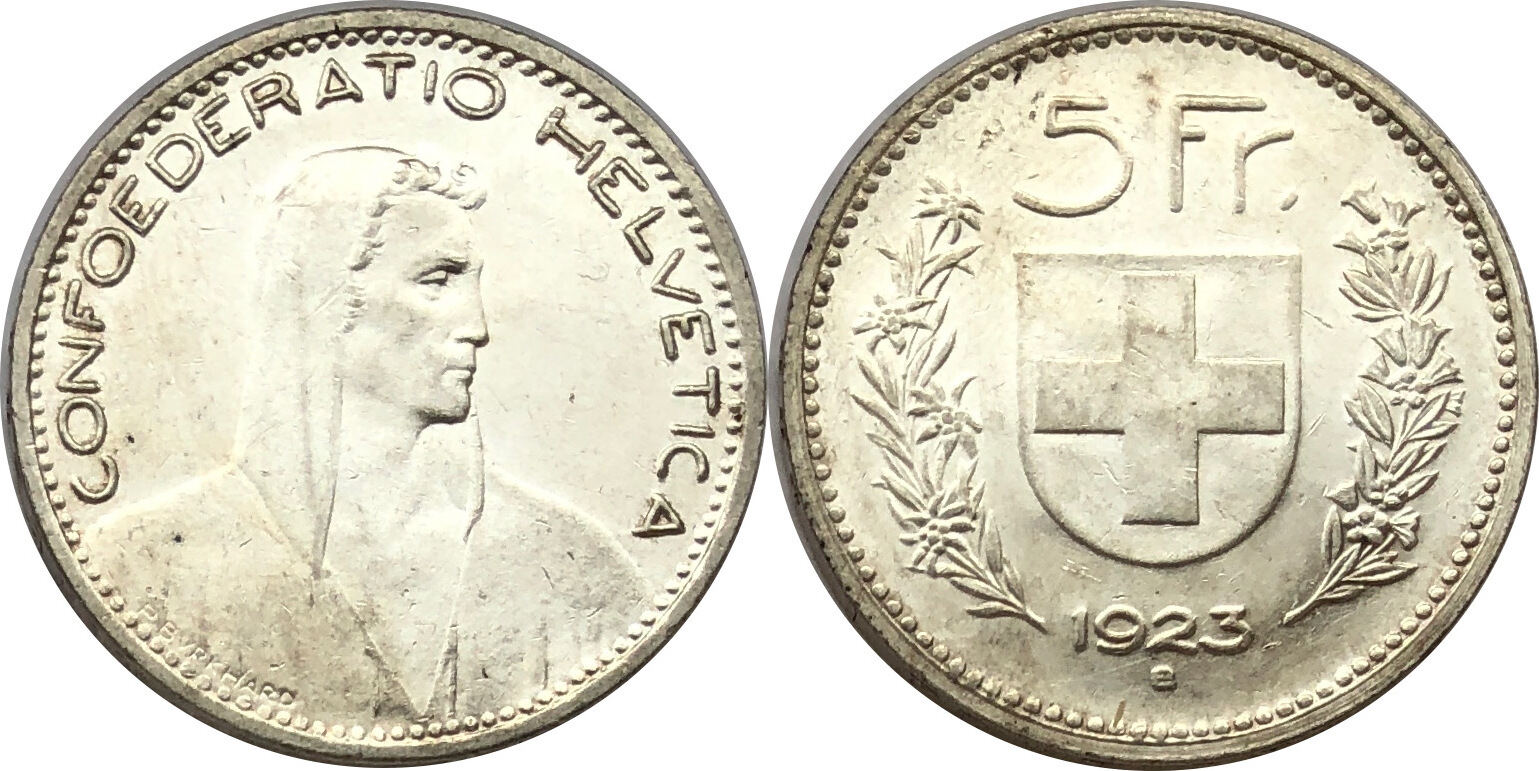Schweiz 5 Franken 1923 B Alphirte Kursmünze vz | MA-Shops