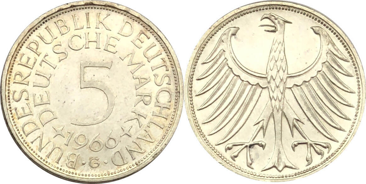 Bundesrepublik Deutschland 5 Mark 1966 G Silberadler vz | MA-Shops
