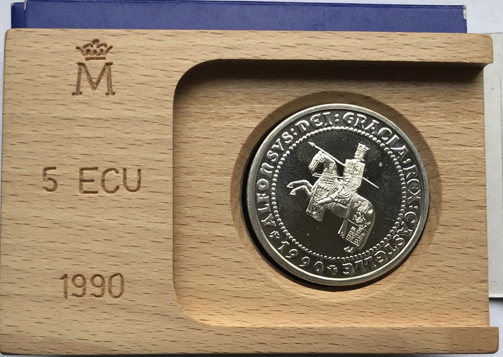 Spanien 5 Ecu 1990 Alfons X PP mit Box etwas angelaufen | MA-Shops