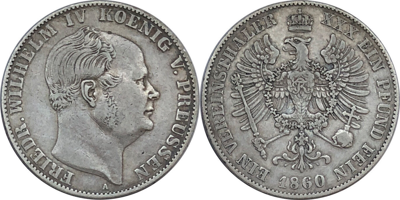 Brandenburg-Preußen 1 Vereinstaler 1860 A König Friedrich Wilhelm IV ss ...