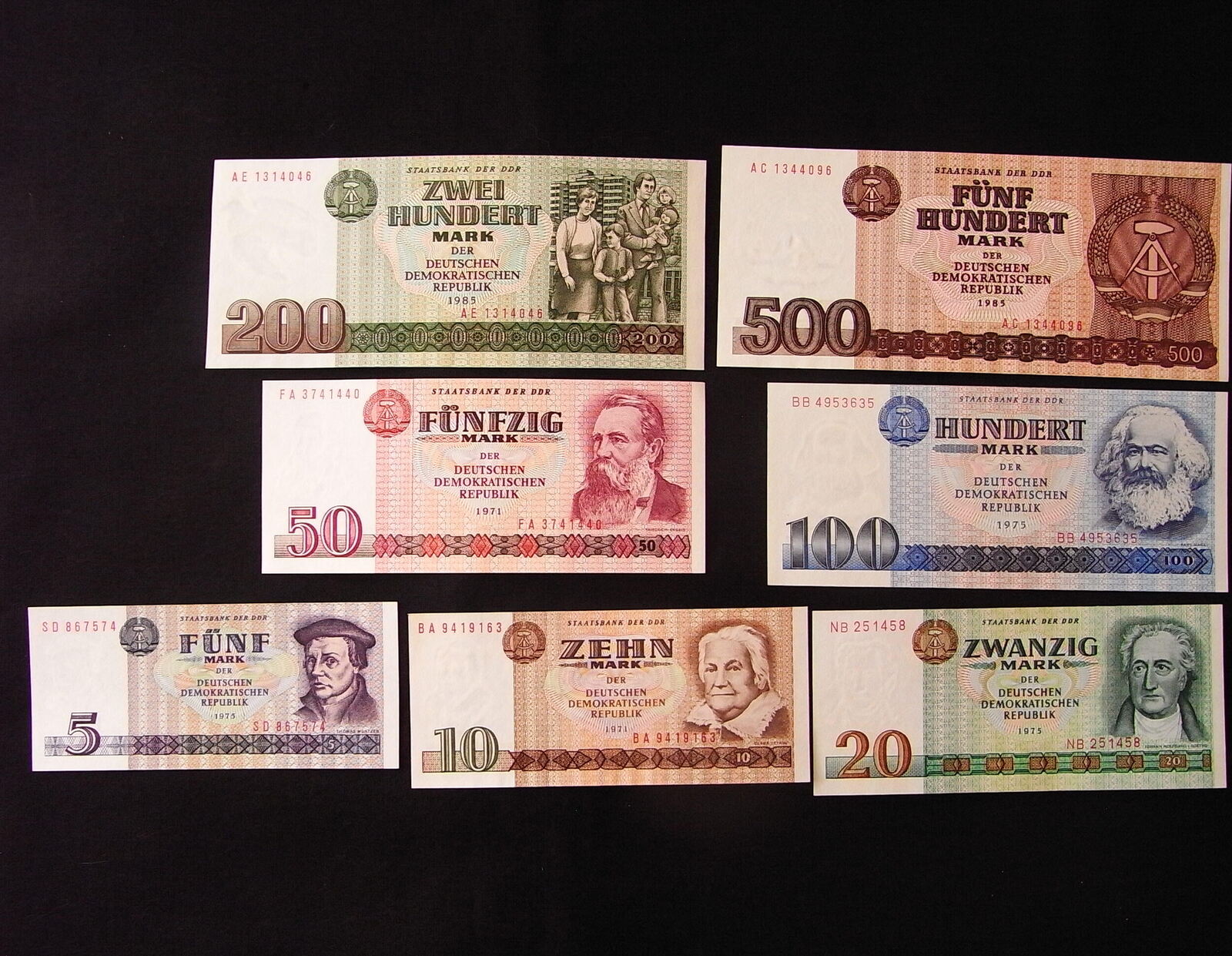 DDR Satz Geldscheine 1971-1985 5 - 500 Mark kfr. | MA-Shops