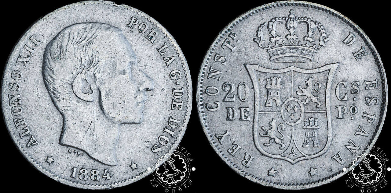 Spain / Peru 1884 20 CENTAVOS de PESO - Alfonso XII - Manila - MBC ...