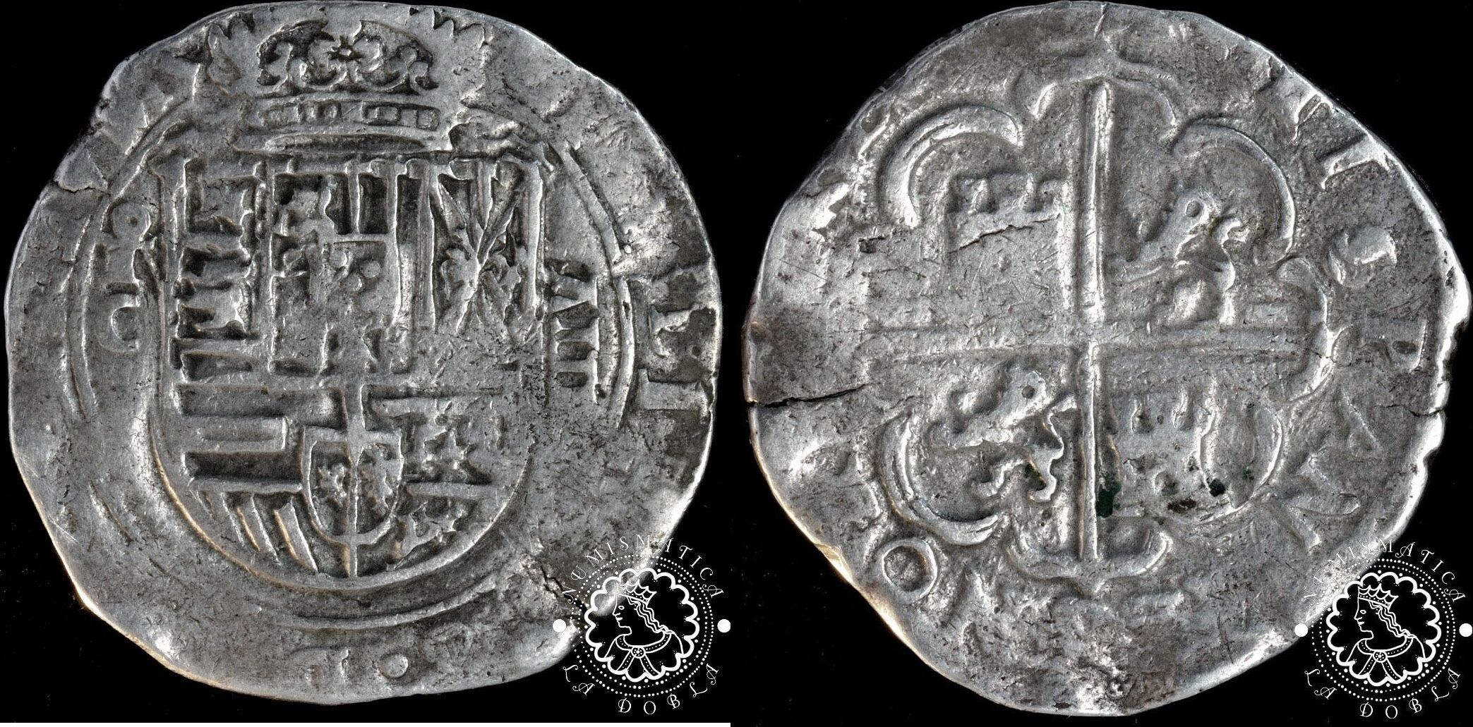 SPAIN 8 REALES 1598 - Philip II - Toledo - OMNIVM - VIII Retrogade VF | MA-Shops