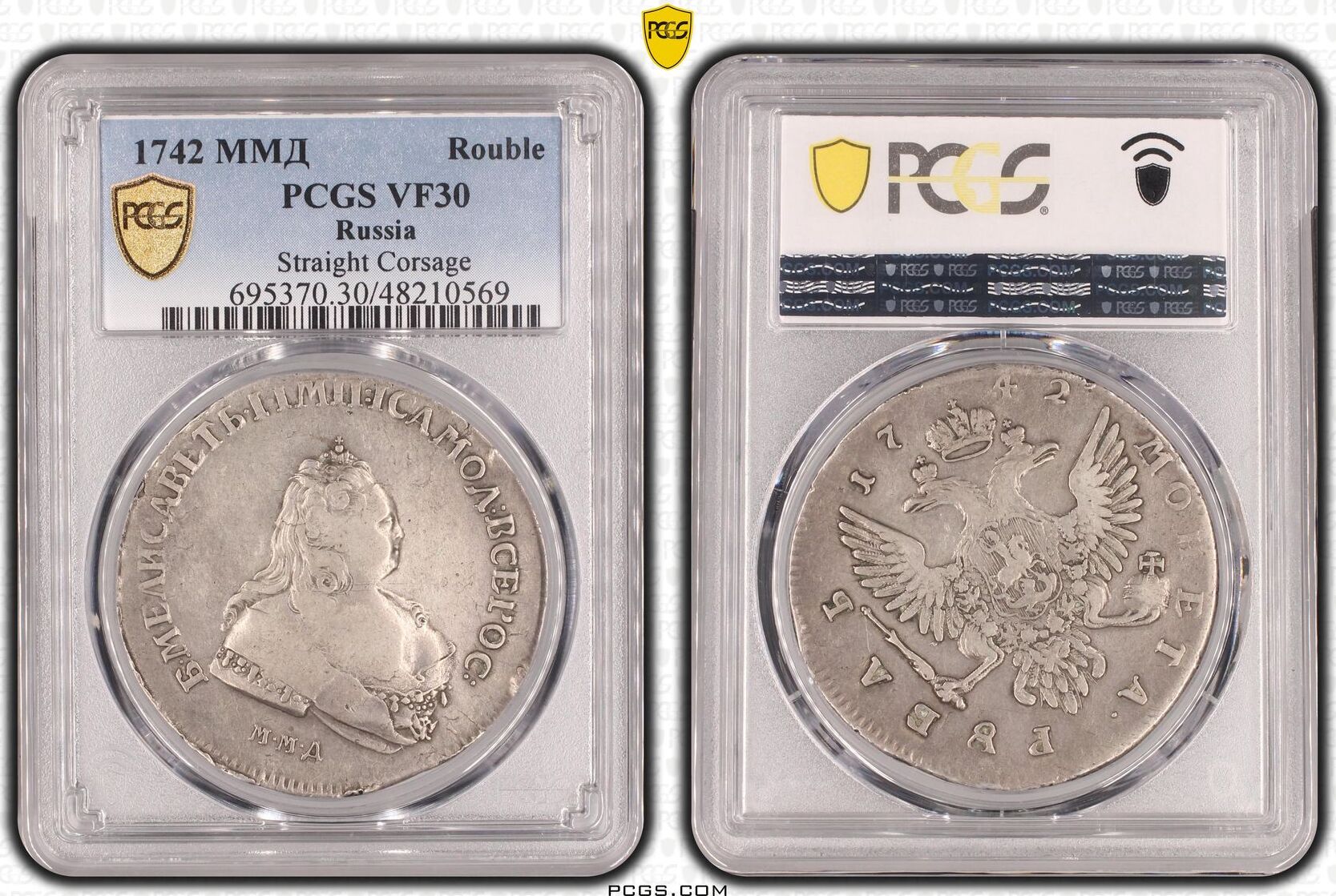 Rouble 1742 RUSSIA Elizabeth MMA Straight Corsage PCGS VF30 rare | MA-Shops
