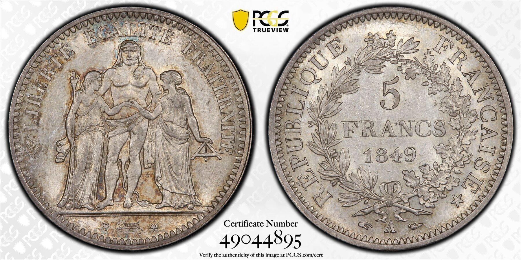 France 5 Francs 1849 Hercule Paris Splendide PCGS MS63 | MA-Shops