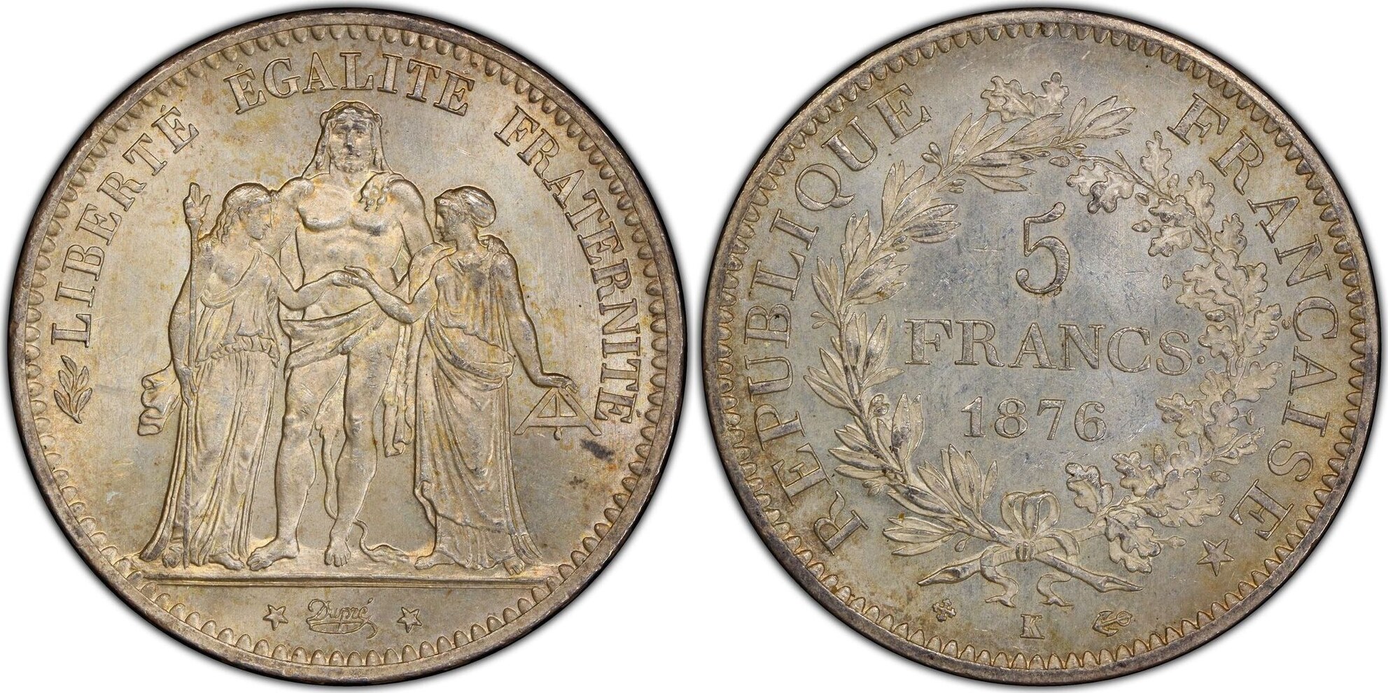 France 5 francs 1876 Hercule Bordeaux SPL à FDC PCGS MS64+ très rare ...