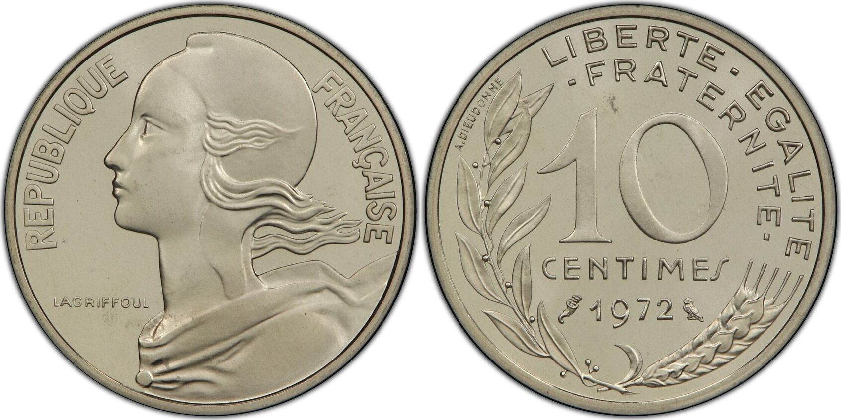 France 10 centimes 1972 Piéfort argent de Marianne Pessac KM-P444 PCGS ...