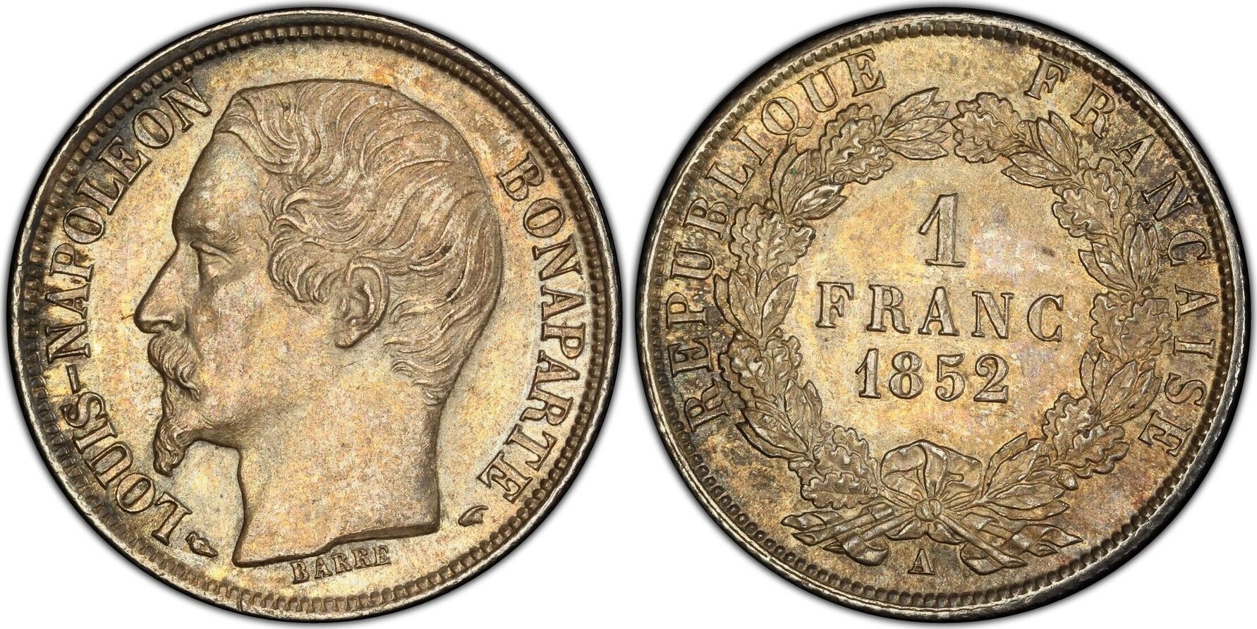 France 1 Franc 1852 Louis-Napoléon Paris Superbe PCGS MS62 | MA-Shops