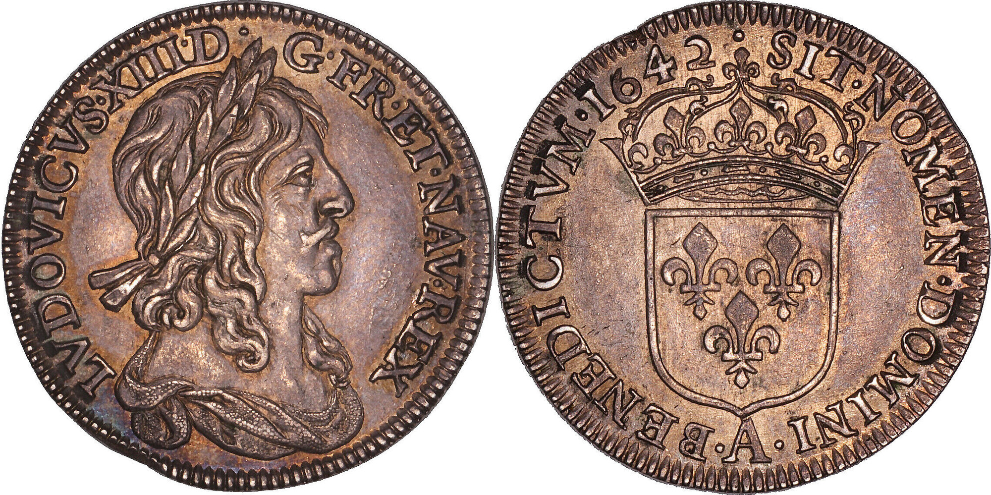 France Quart d'écu 1642 Louis XIII Paris Premier poinçon de Warin unz ...
