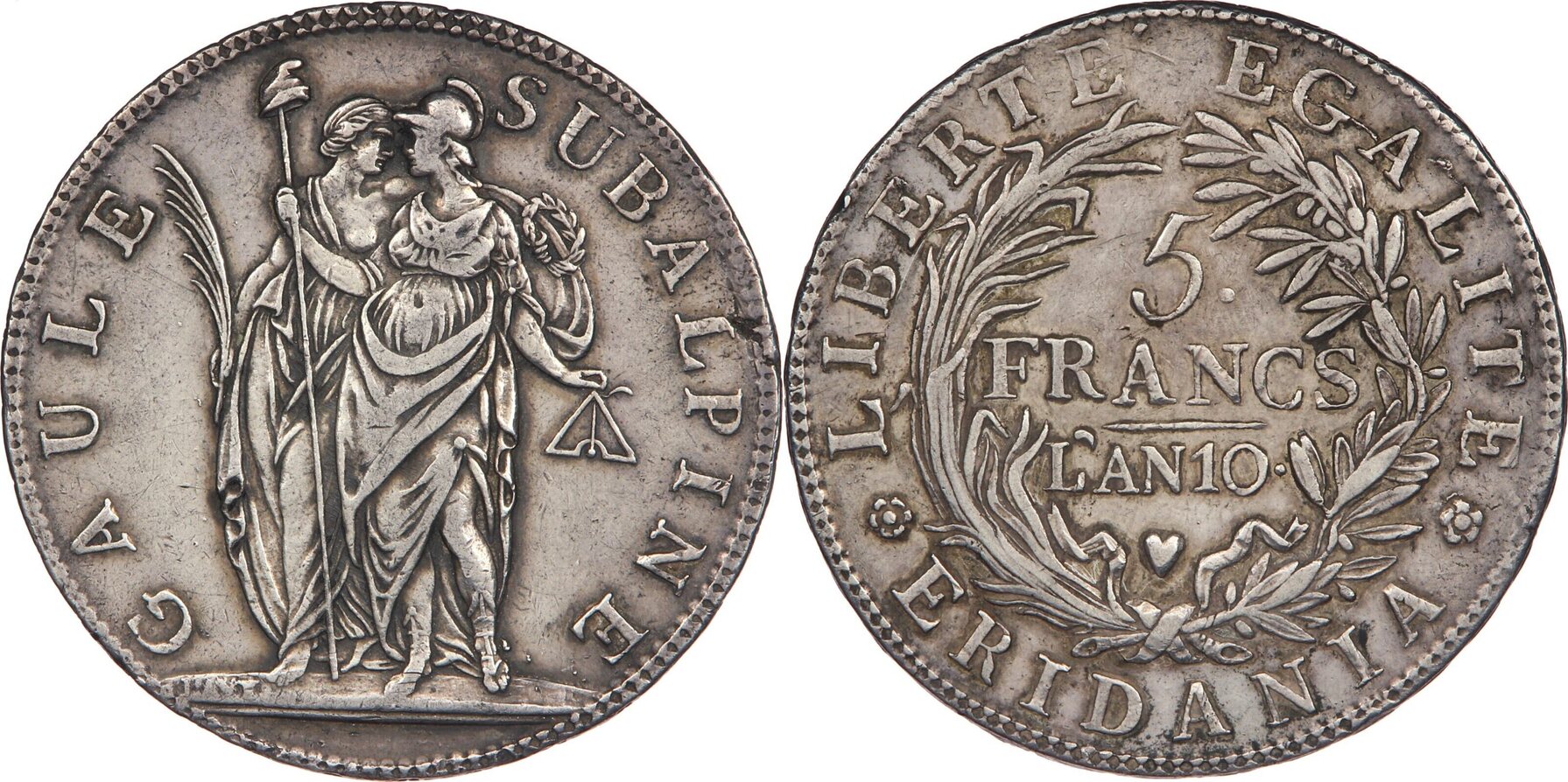 5 Francs 1801 Italy Piedmont Subalpine Republic An 10 très belle ...